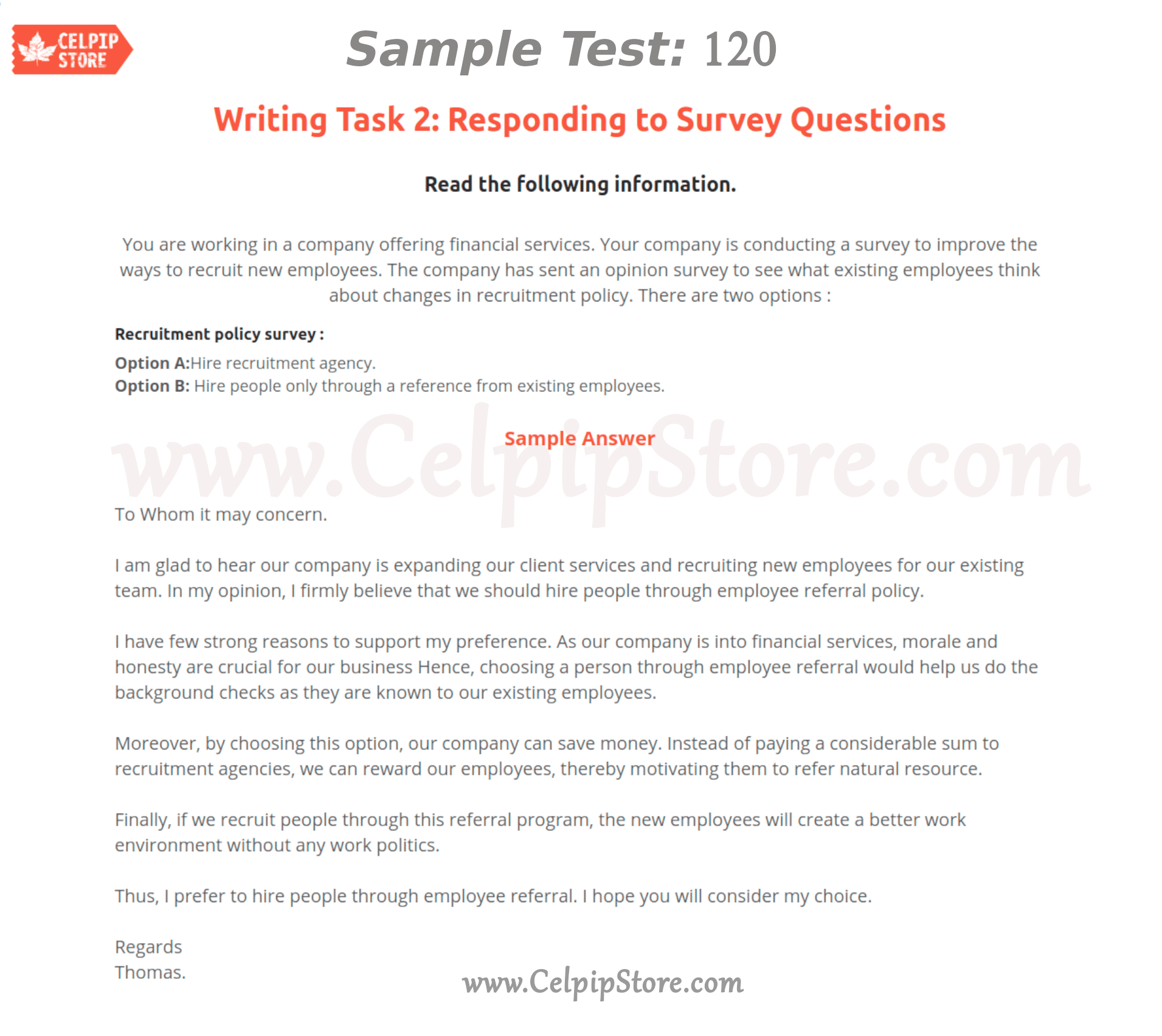 Responding to Survey Sample 120: - Free CELPIP mock