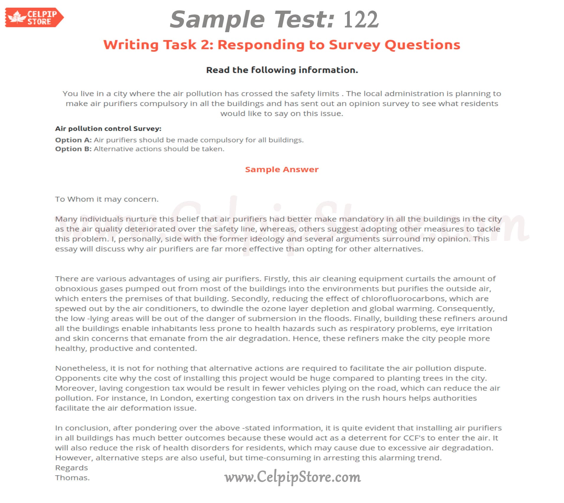 Responding to Survey Sample 122: - Free CELPIP mock