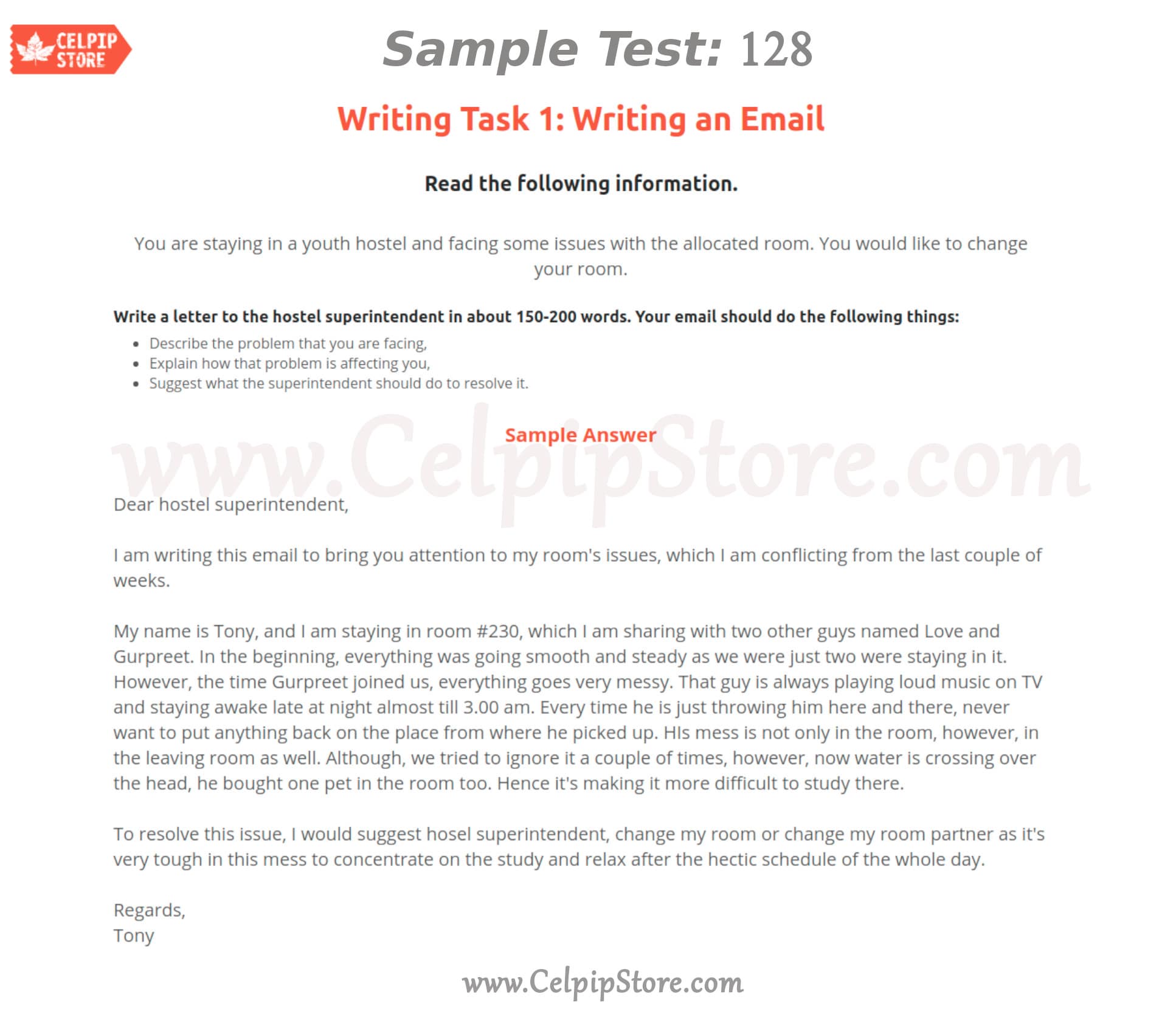 Celpip Writing an Email Sample 128: - Free CELPIP mock