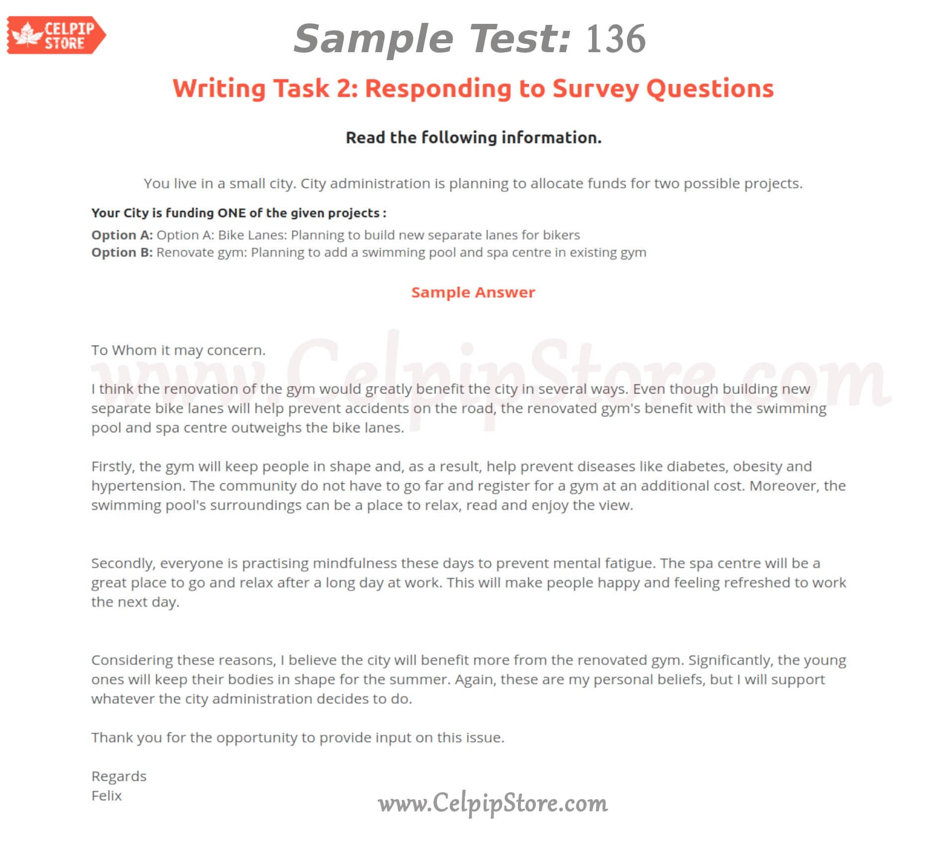 Responding to Survey Sample 136: - Free CELPIP mock
