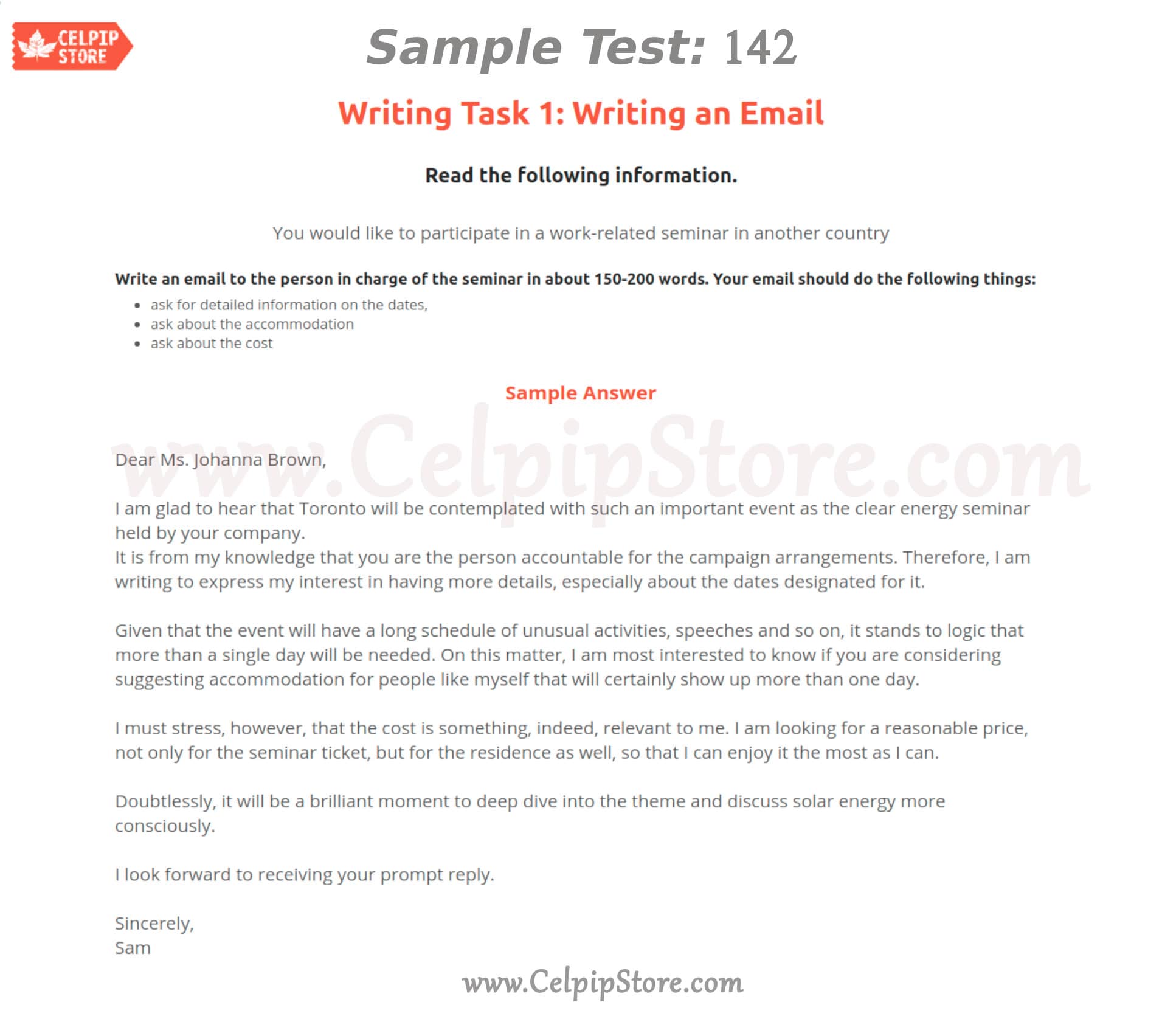 Celpip Writing an Email Sample 142: - Free CELPIP mock
