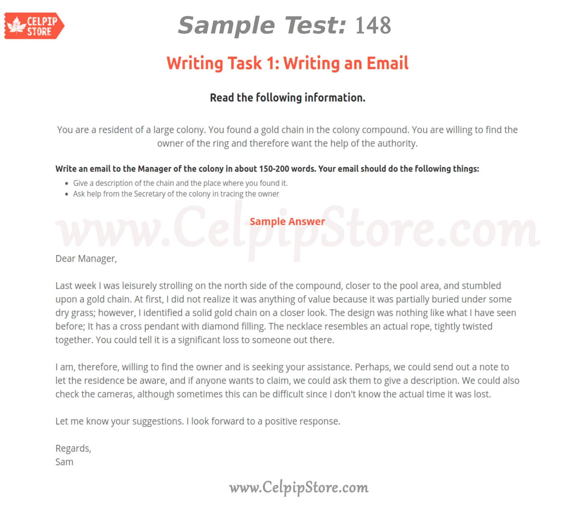 Celpip Writing an Email Sample 148: - Free CELPIP mock