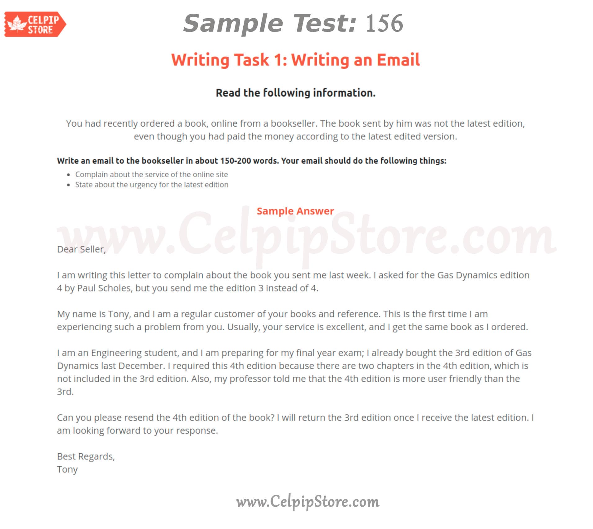 Celpip Writing an Email Sample 156: - Free CELPIP mock