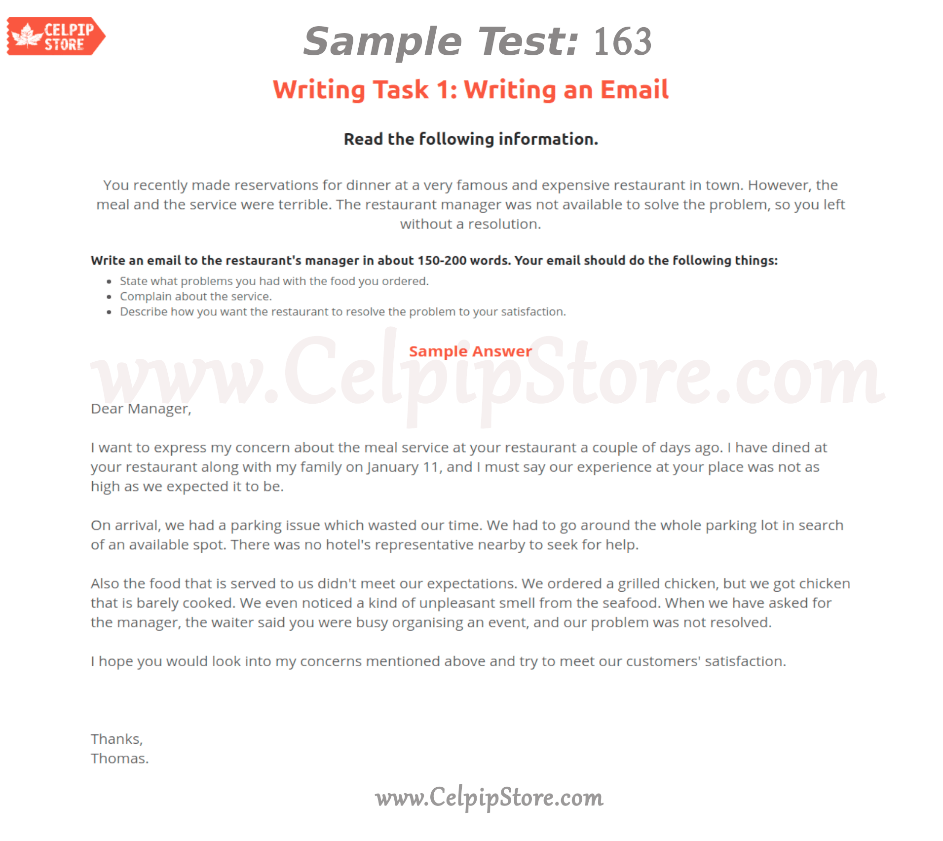 Celpip Writing an Email Sample 163: - Free CELPIP mock