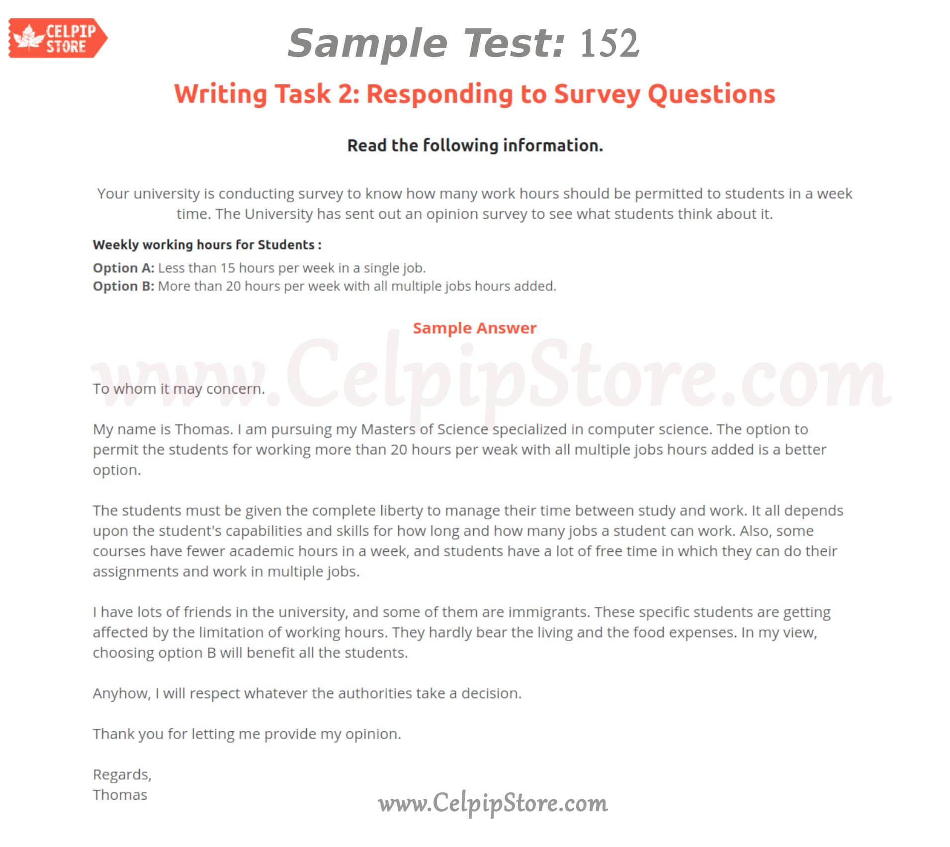 Responding to Survey Sample 152: - Free CELPIP mock