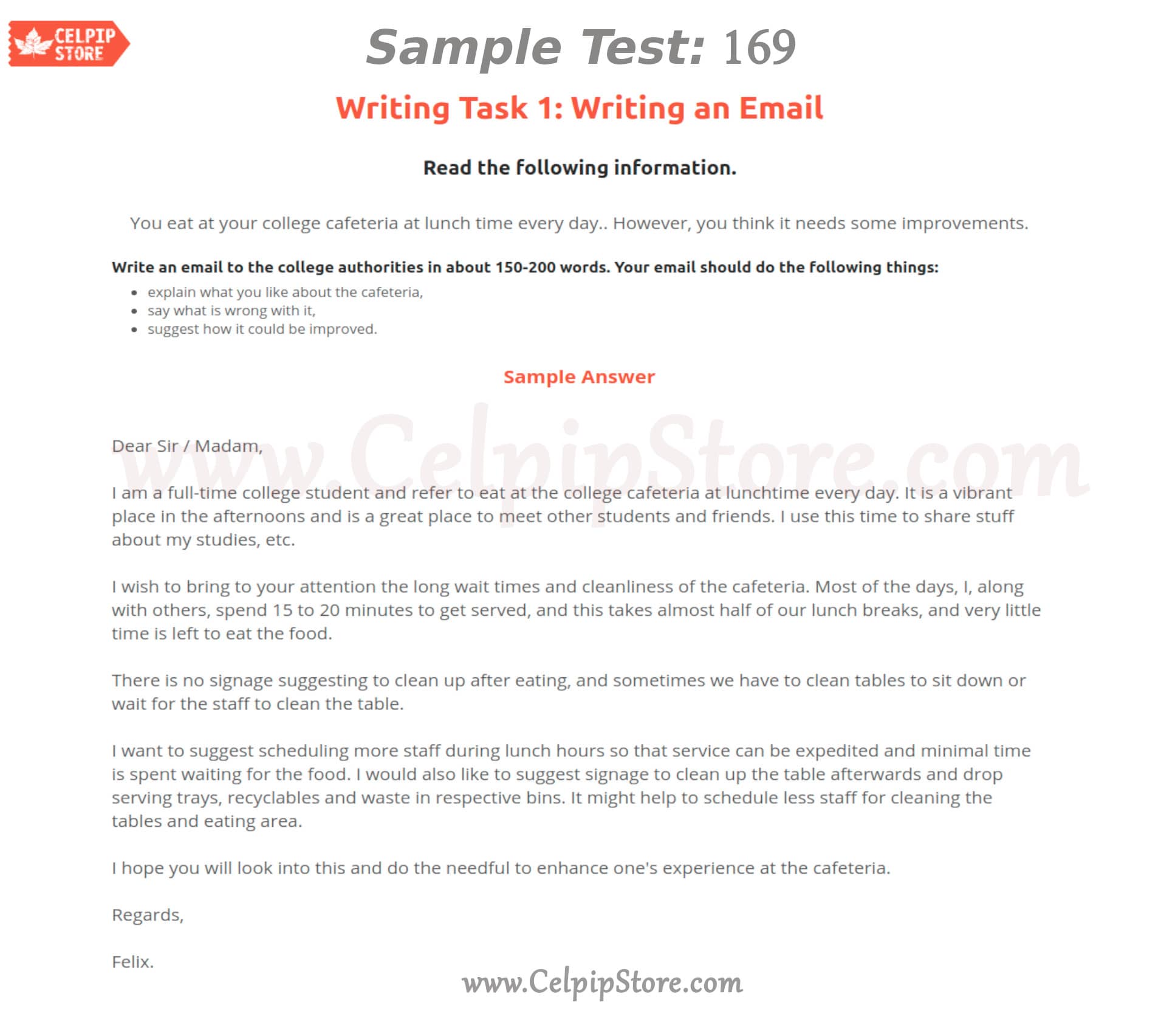 Celpip Writing an Email Sample 169: - Free CELPIP mock