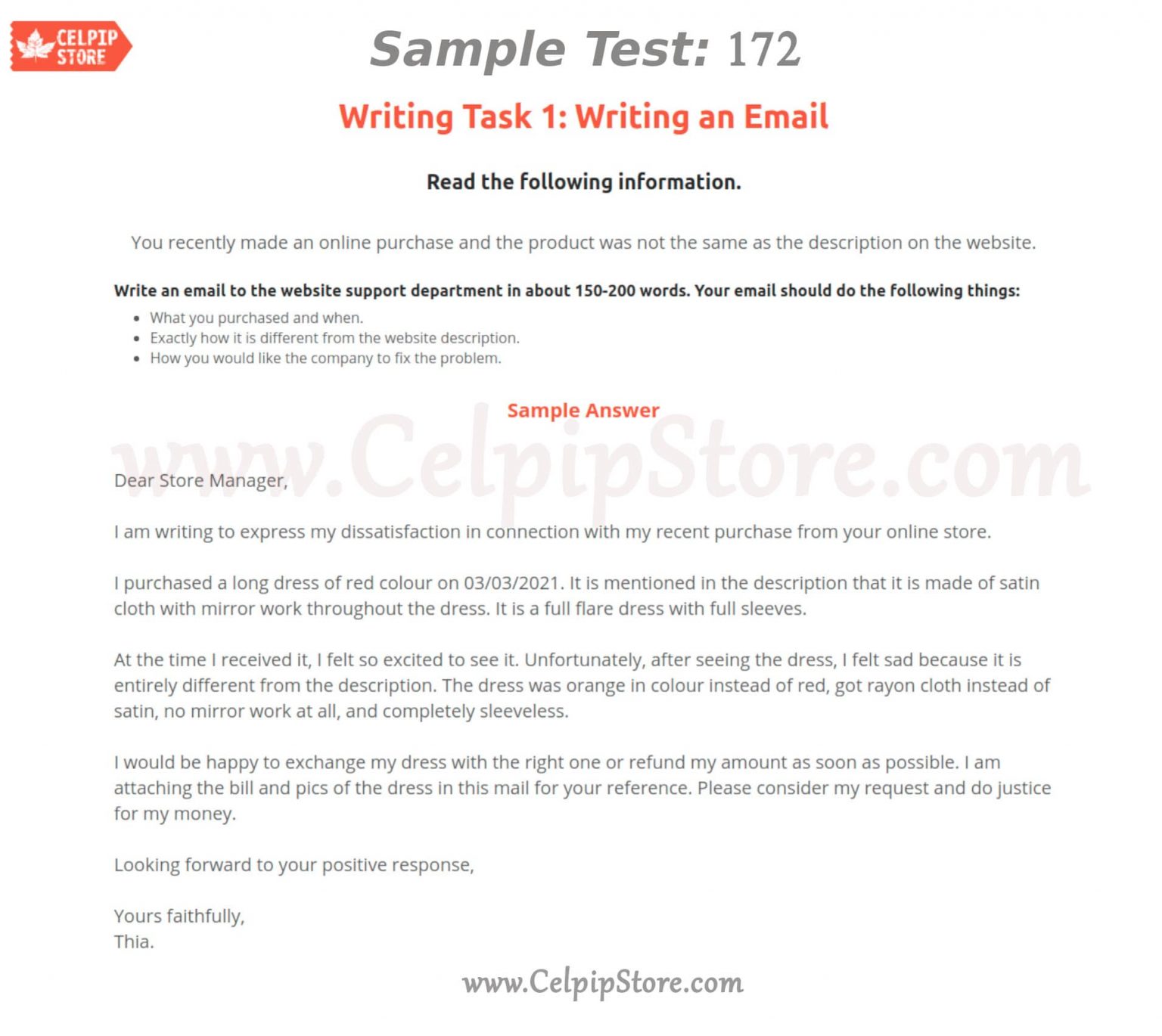 Celpip Writing an Email Sample 172: - Free CELPIP mock