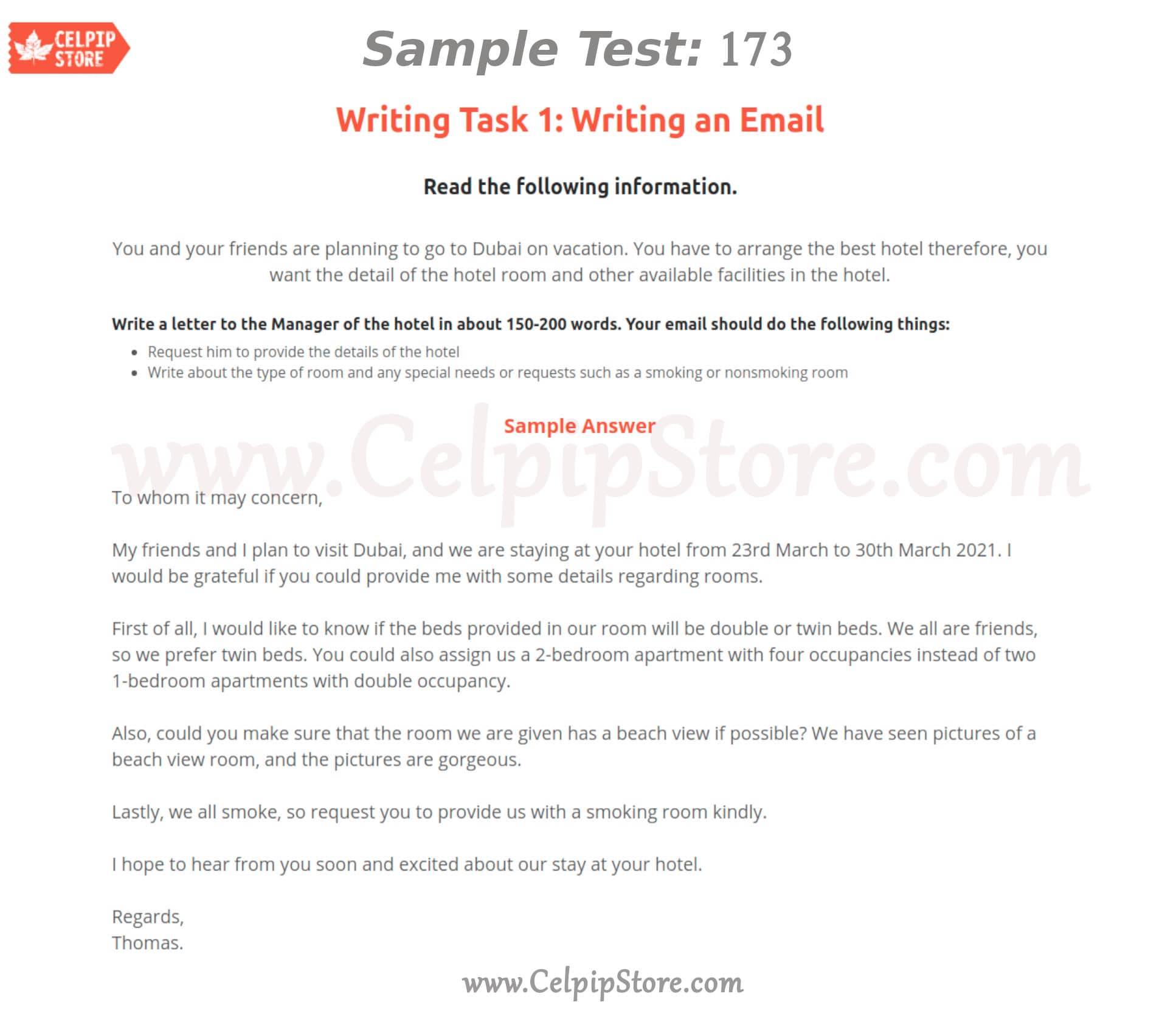 Celpip Writing an Email Sample 173: - Free CELPIP mock