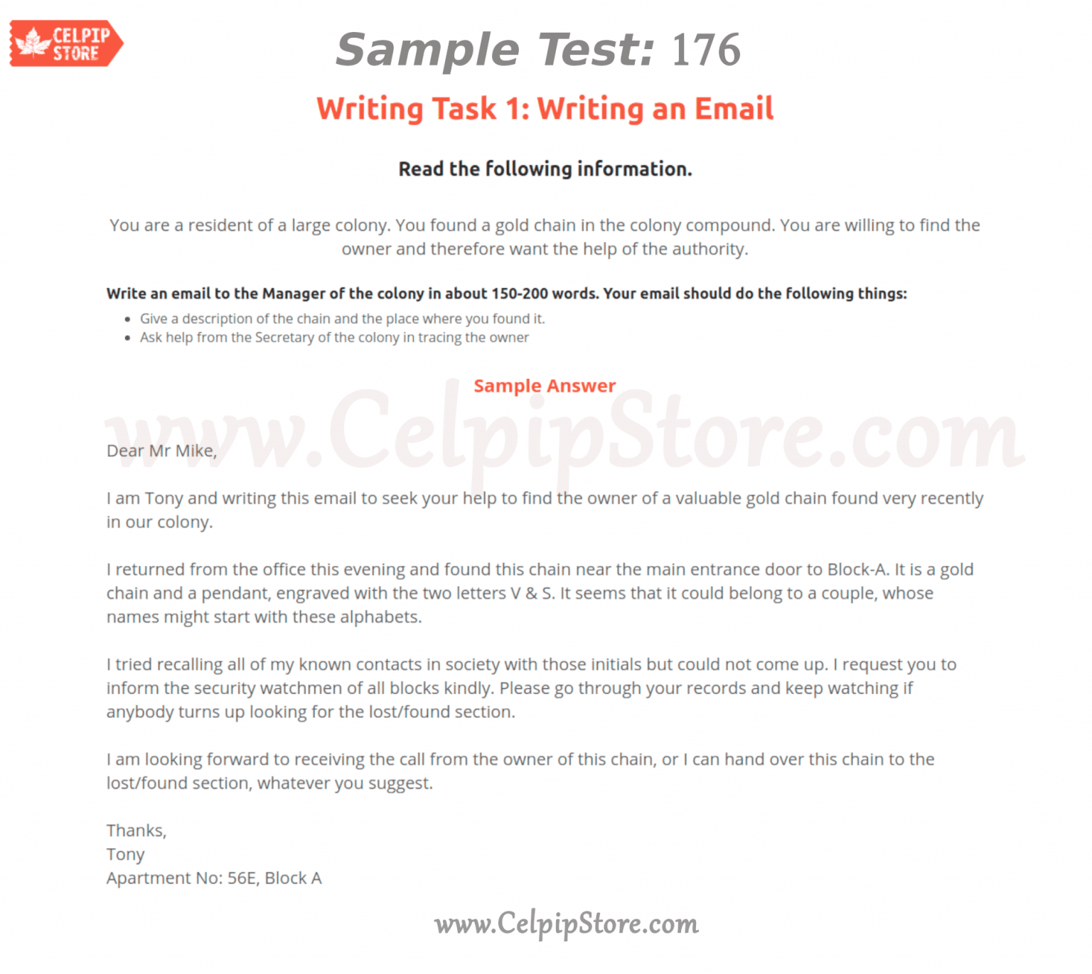 Celpip Writing an Email Sample 176: - Free CELPIP mock