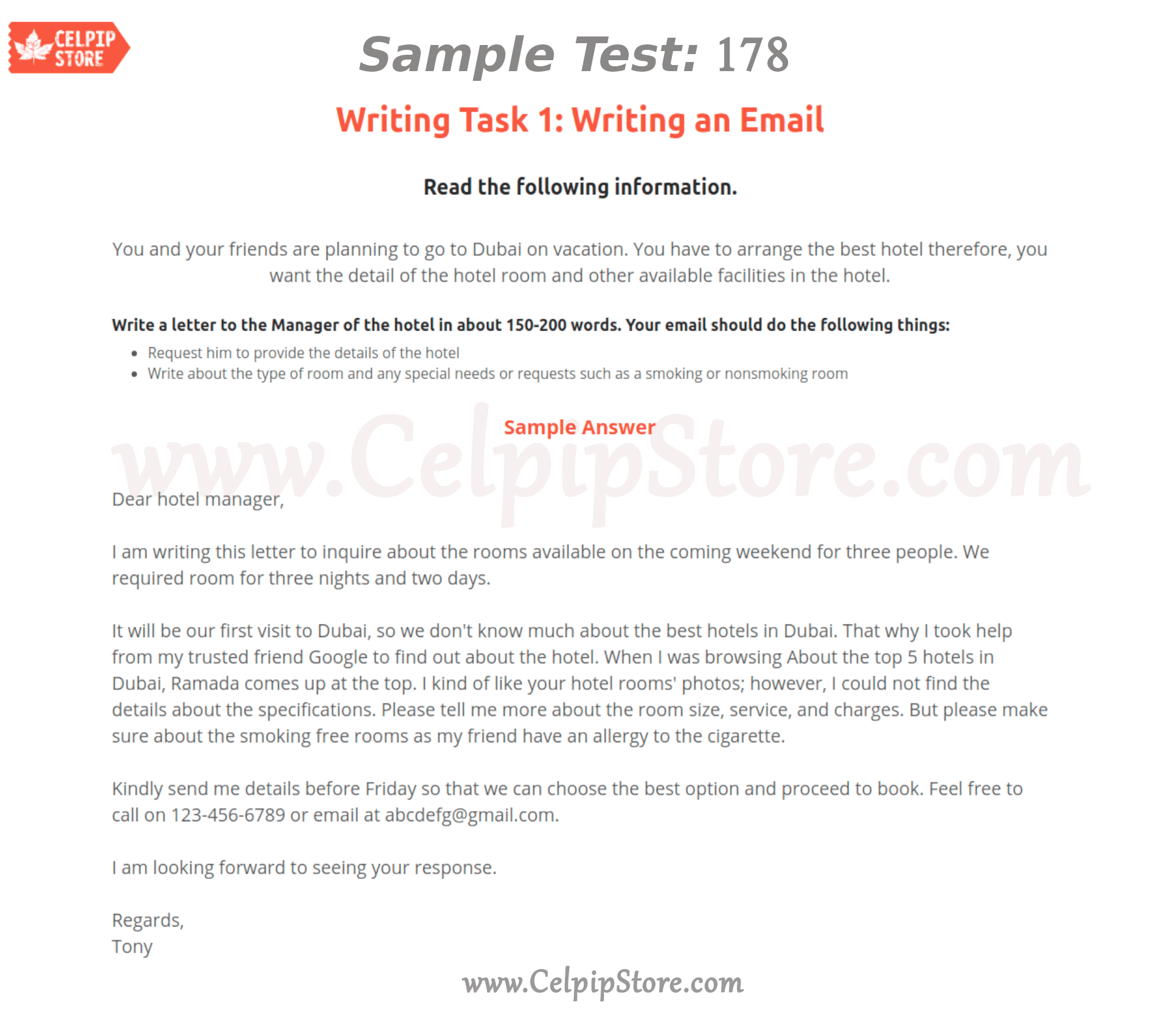 Celpip Writing an Email Sample 178: - Free CELPIP mock