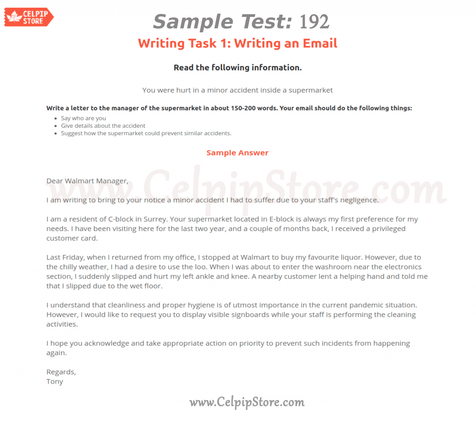 Celpip Writing an Email Sample 192: