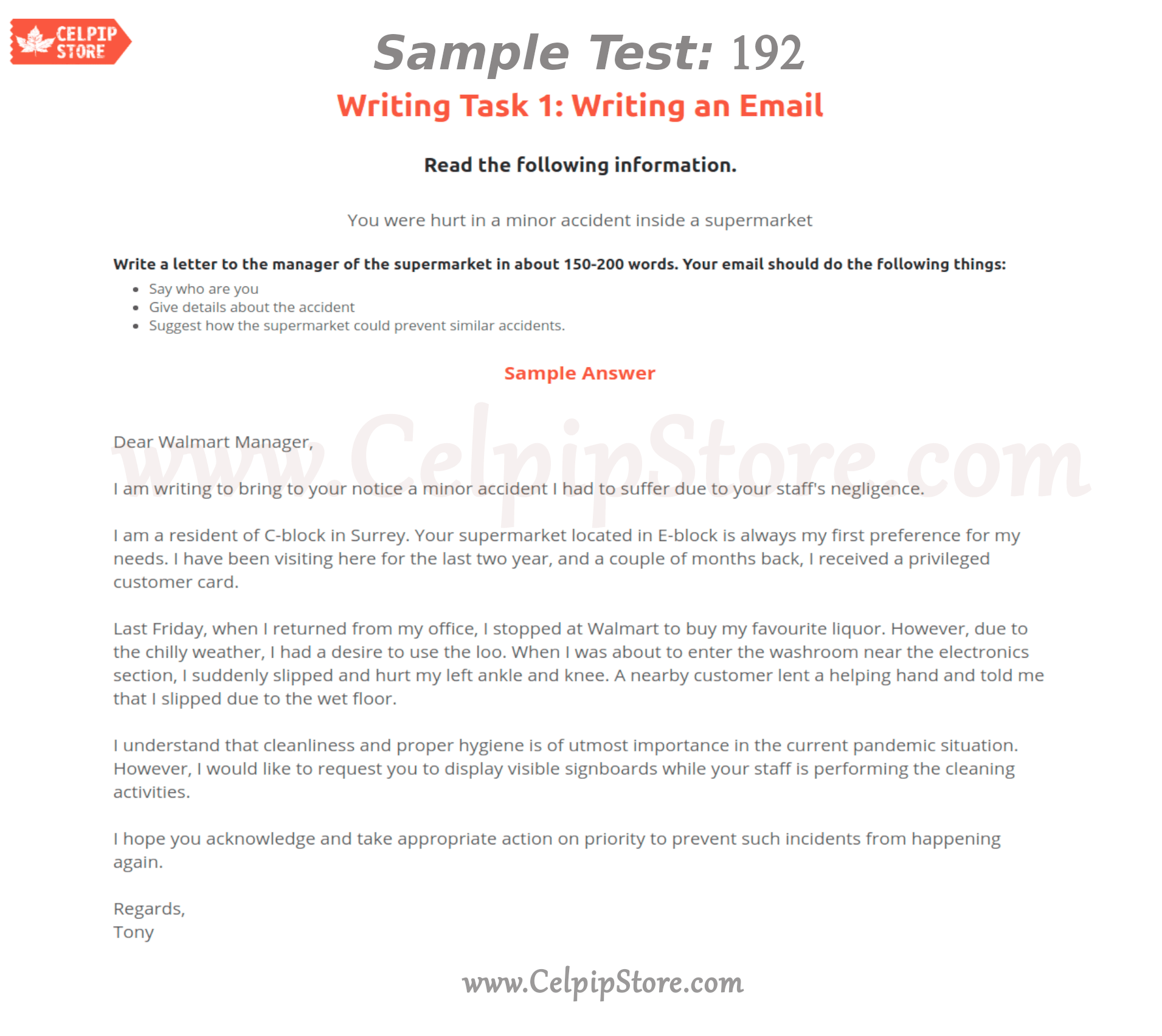 Celpip Writing an Email Sample 192: