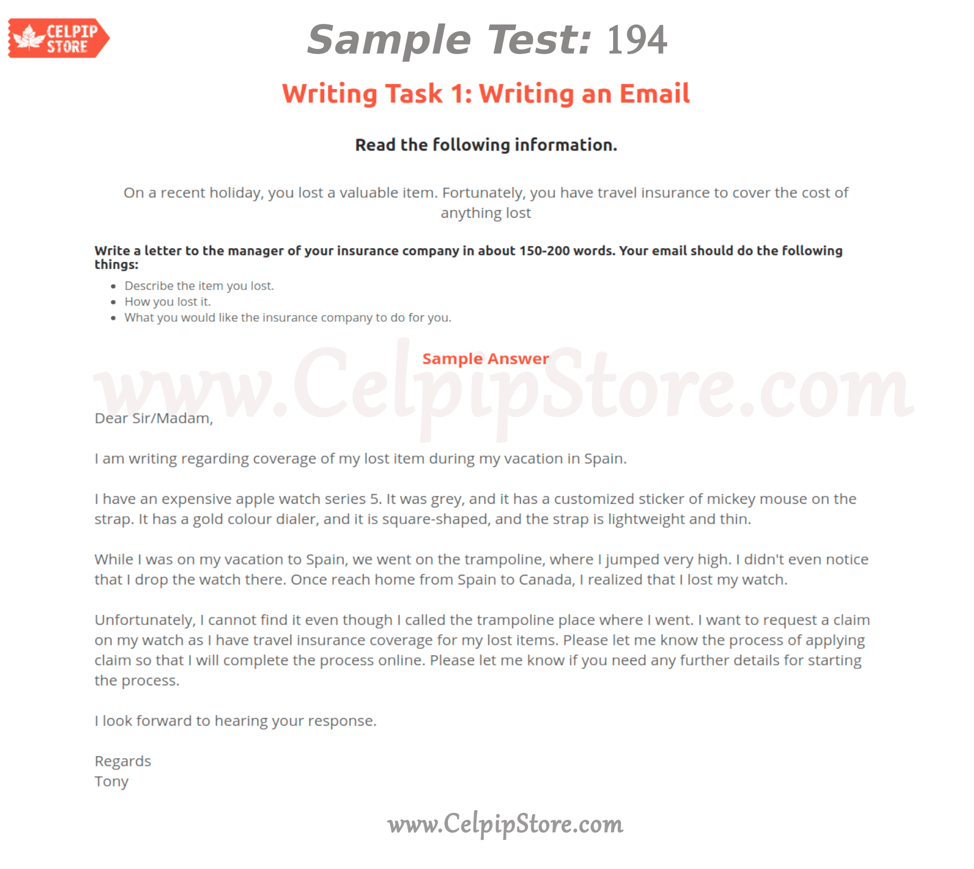 Celpip Writing an Email Sample 194