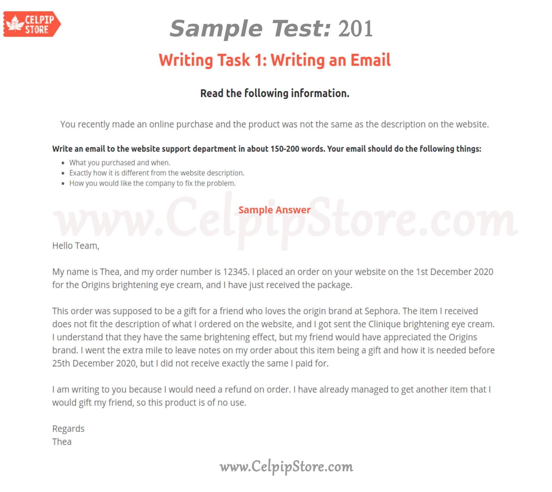 Celpip Writing an Email Sample 201