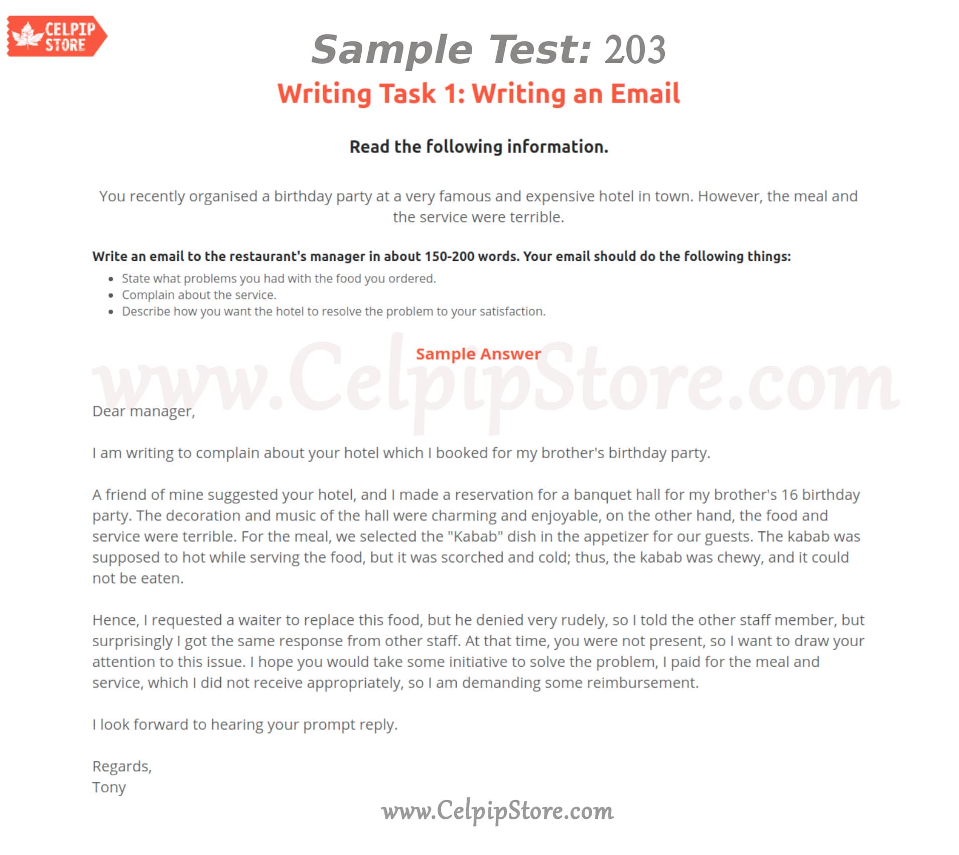 Celpip Writing an Email Sample 203