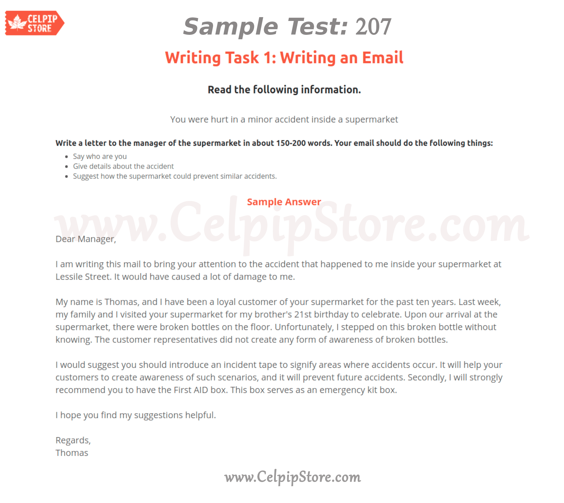 Celpip Writing an Email Sample 207: