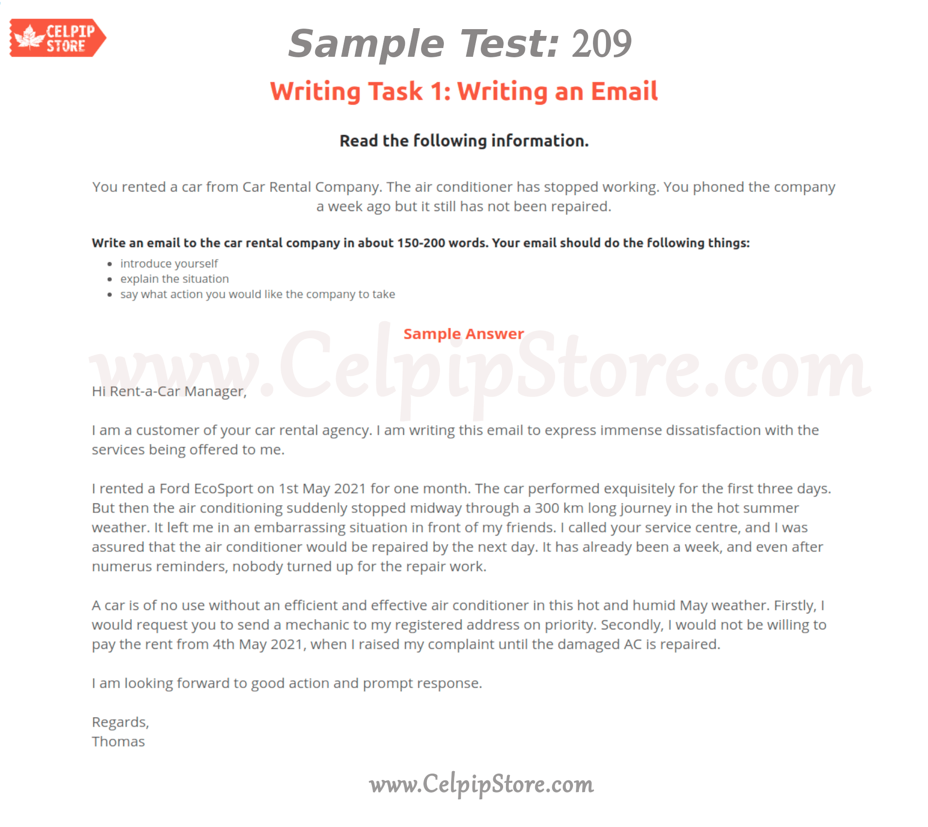 Celpip Writing an Email Sample 209