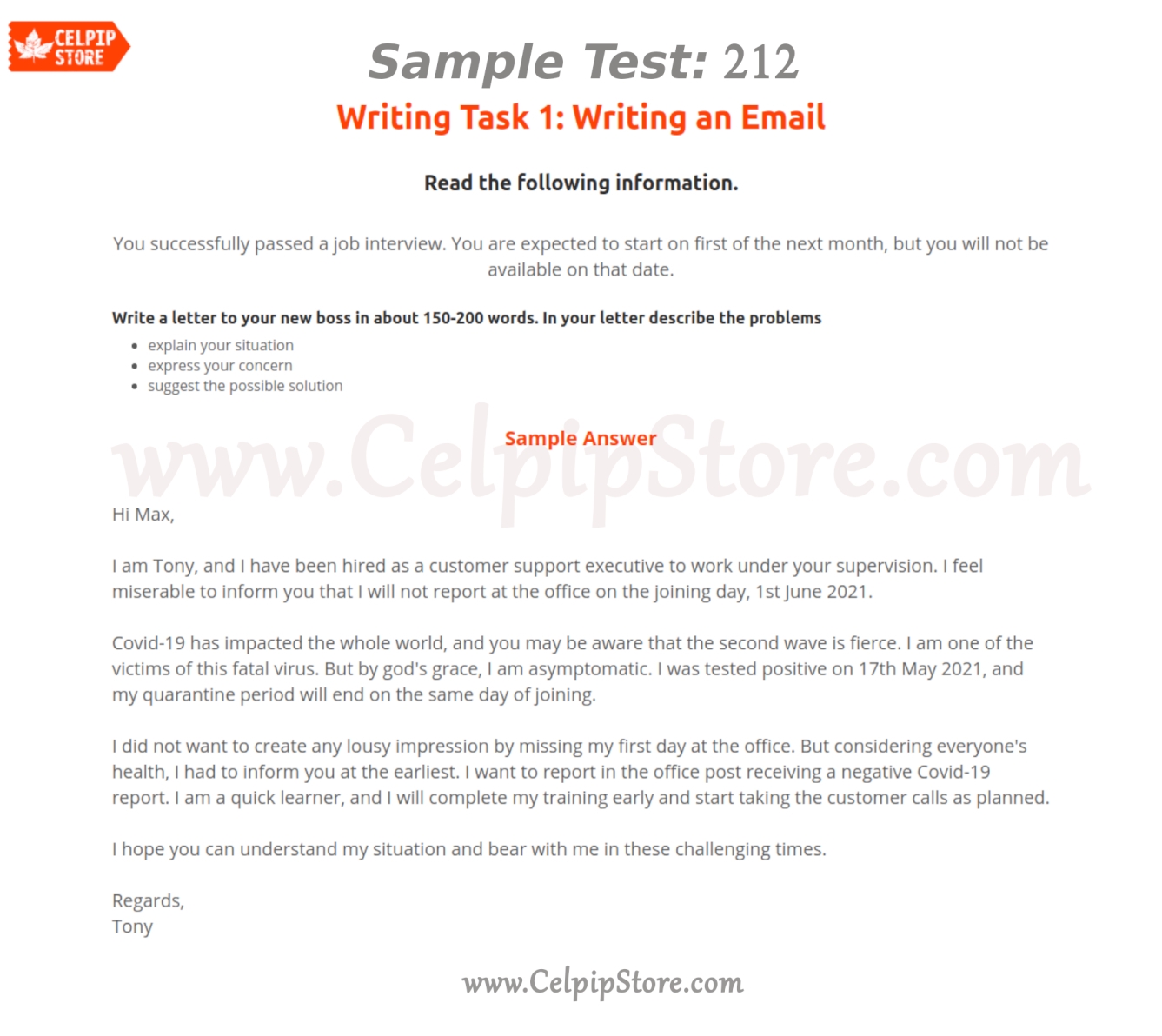 Celpip Writing an Email Sample 212