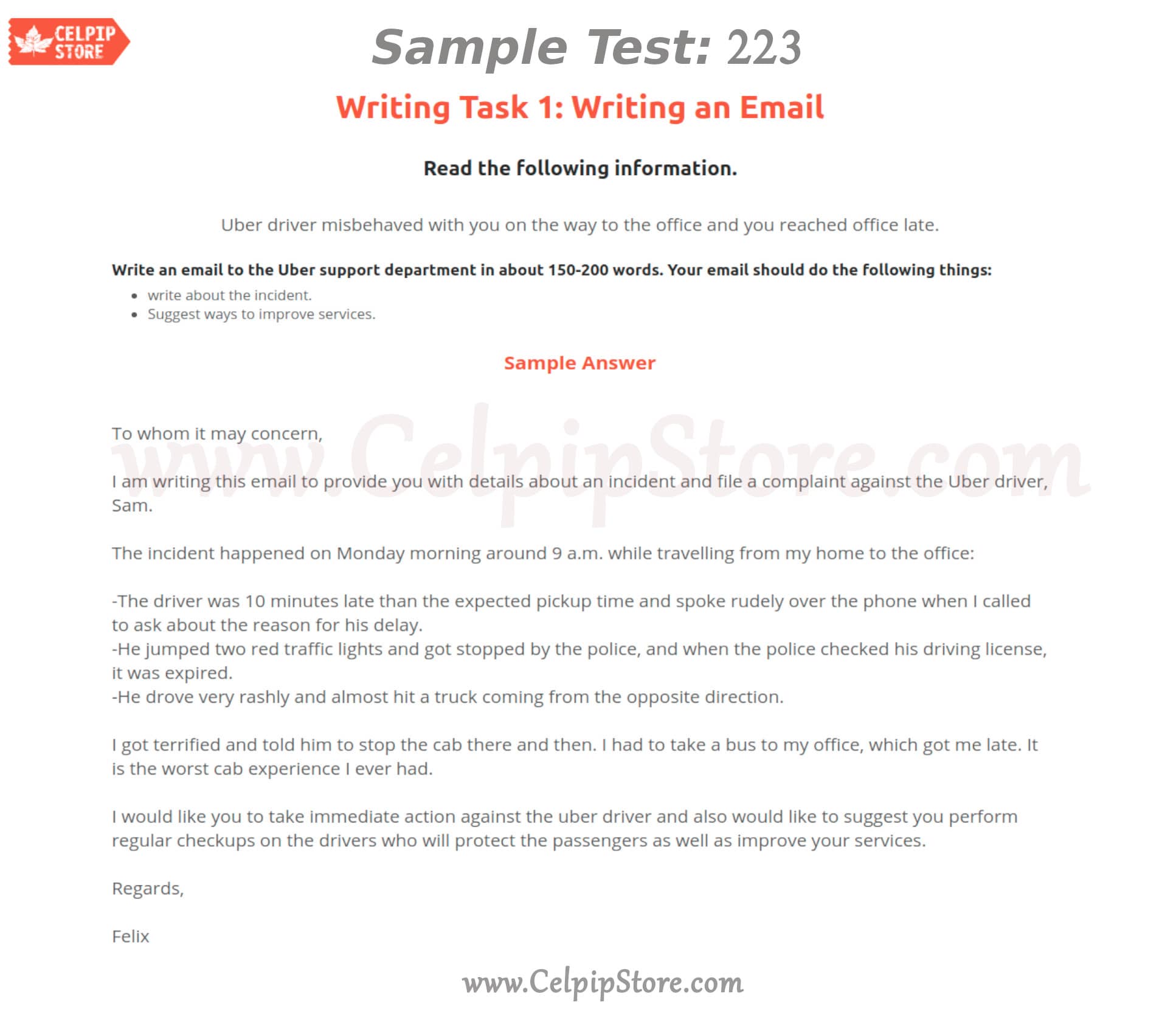 Celpip Writing an Email Sample 223