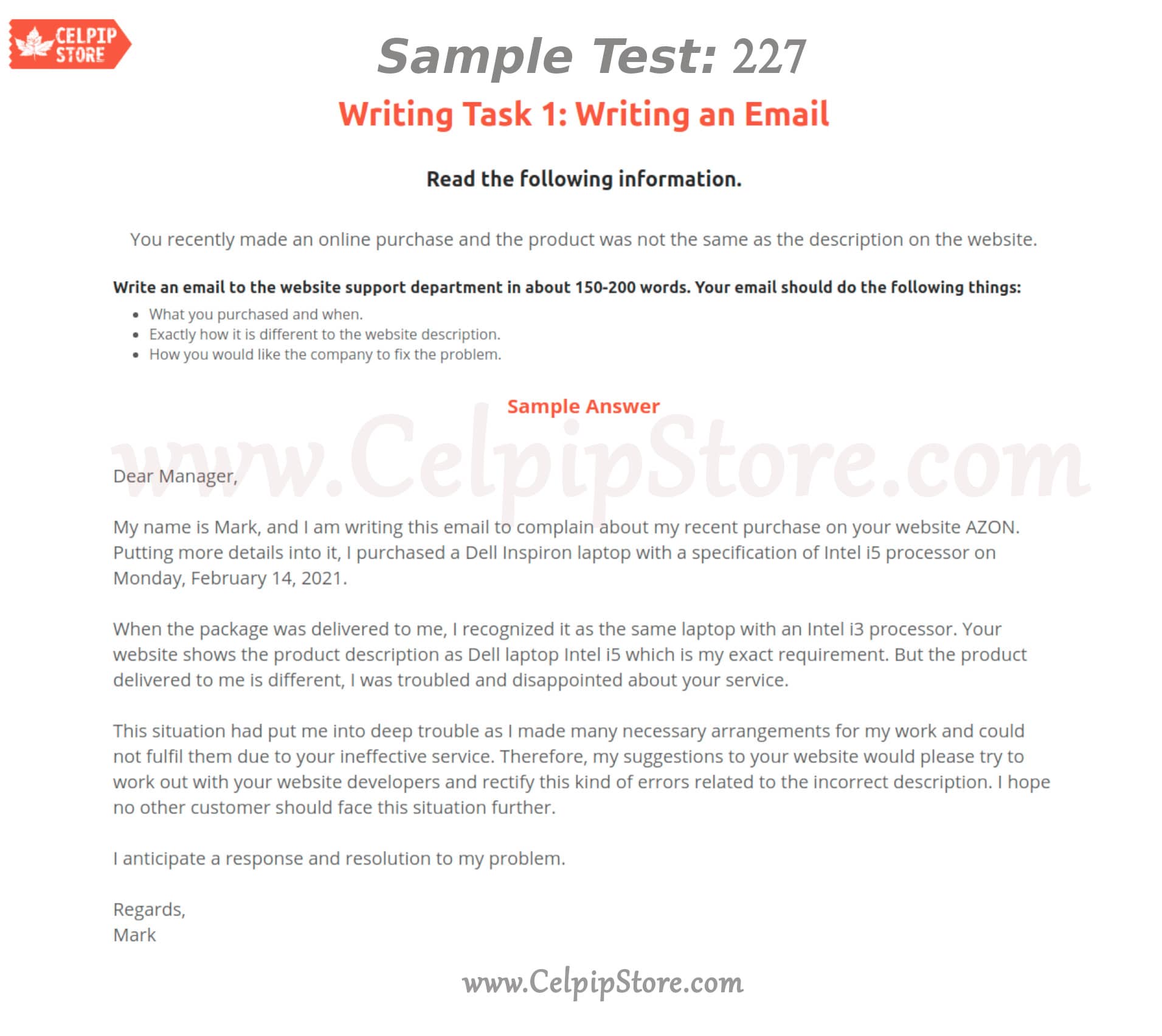 Celpip Writing an Email Sample 227