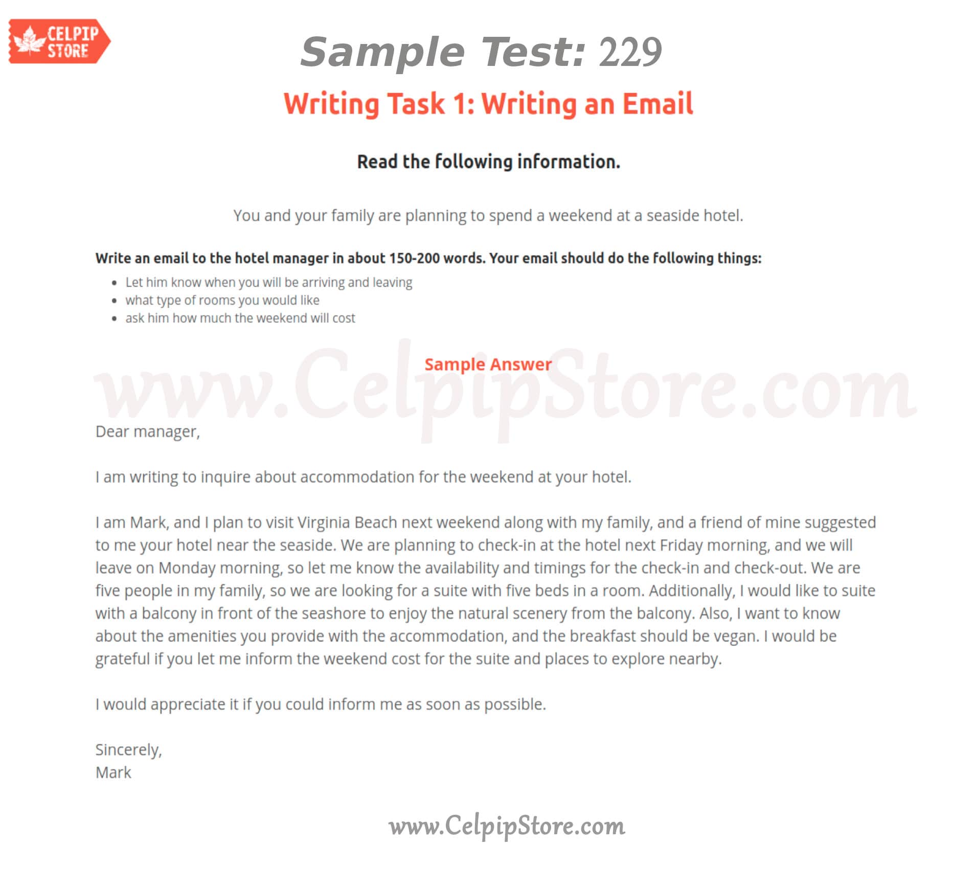 Celpip Writing an Email Sample 229