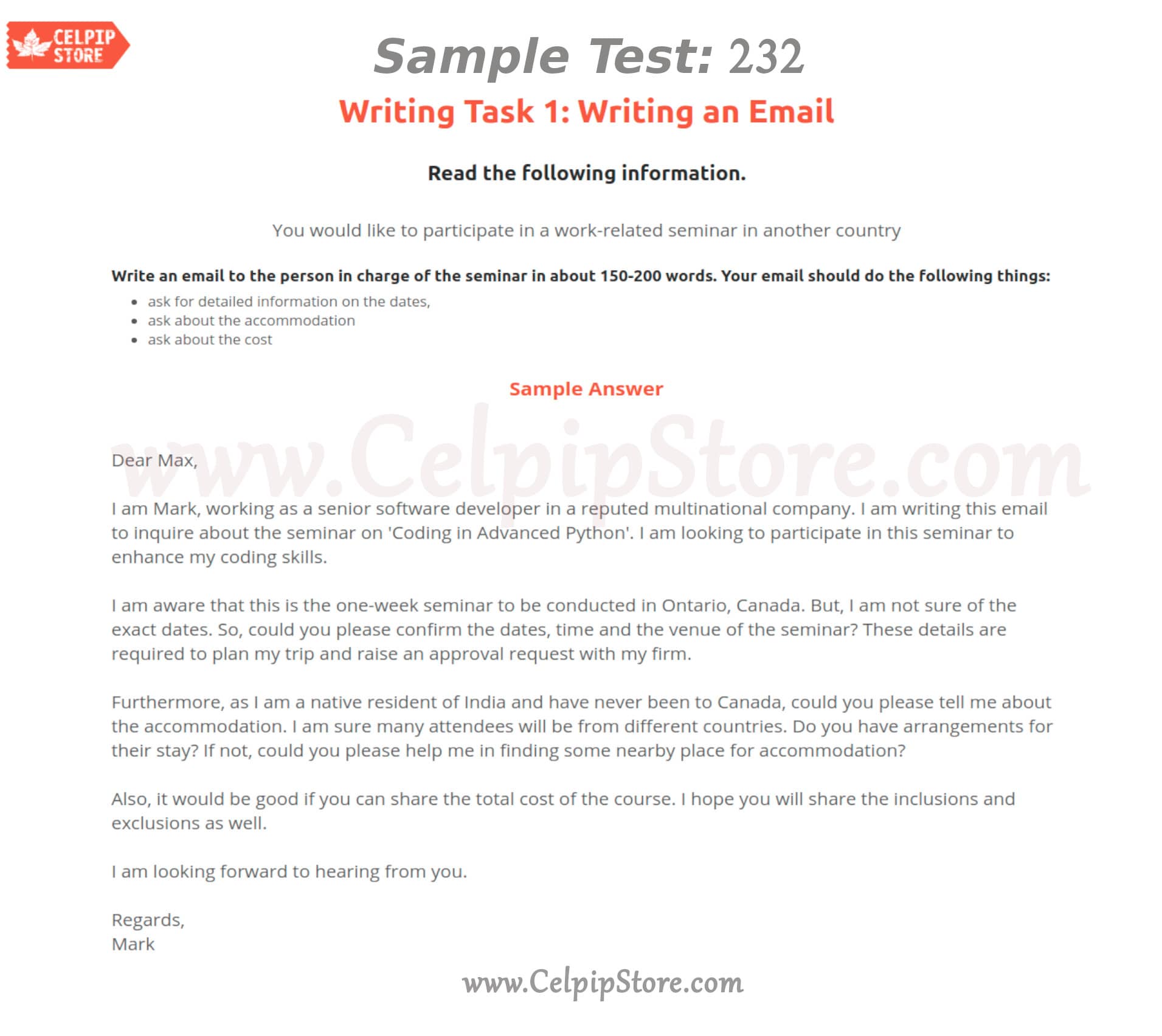 Celpip Writing an Email Sample 232