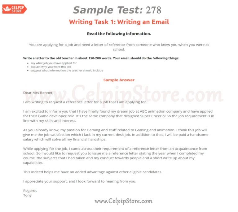 Celpip Writing an Email Sample 278: - Free CELPIP mock practice test ...