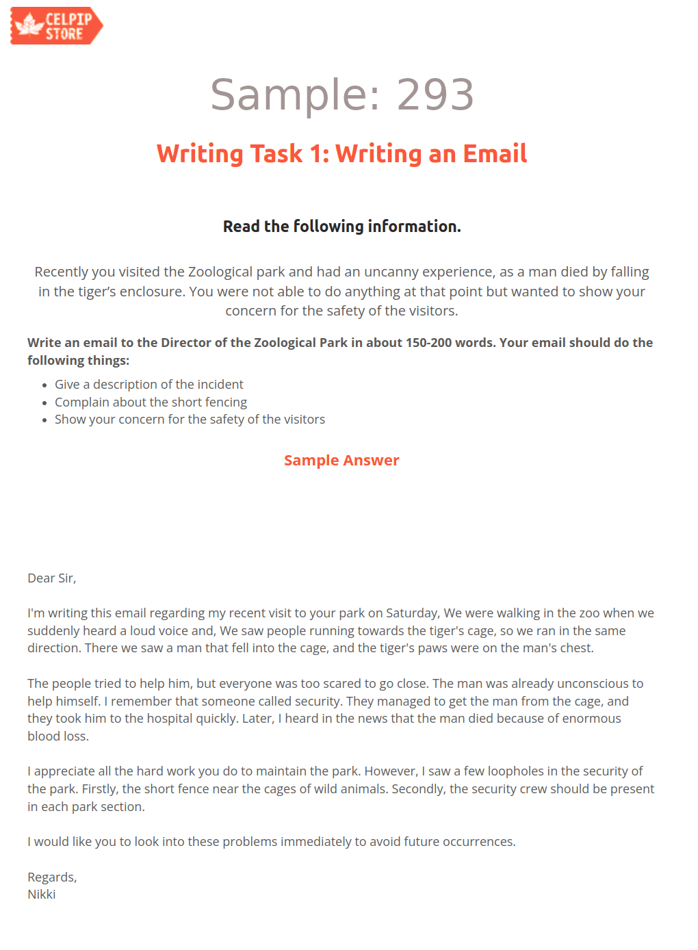 Celpip Writing an Email Sample 293 - Free CELPIP mock practice test ...