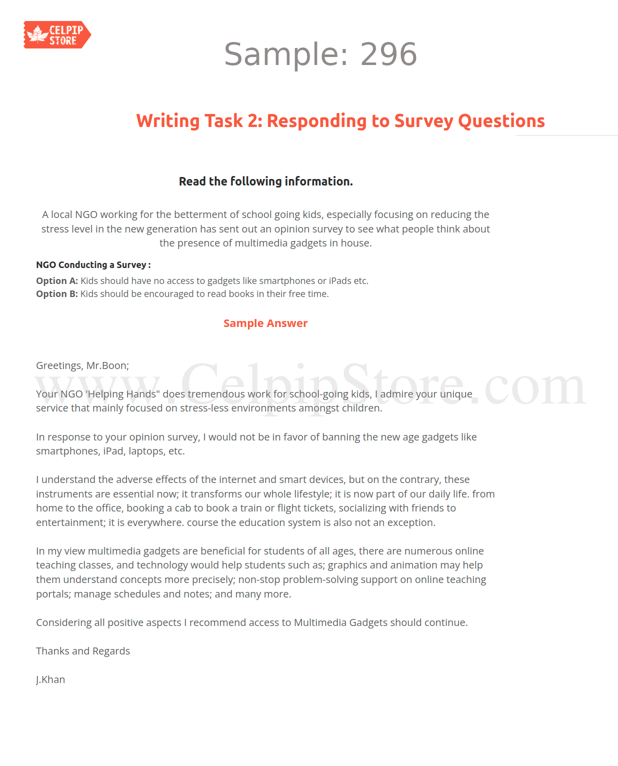 Responding to Survey Sample 296